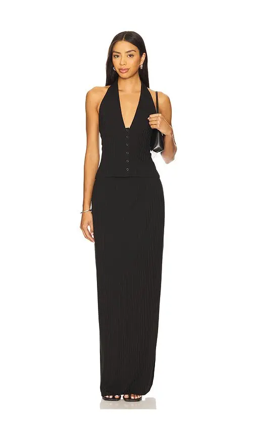 LOVERS AND FRIENDS Ribbed Halterneck Button-front Top