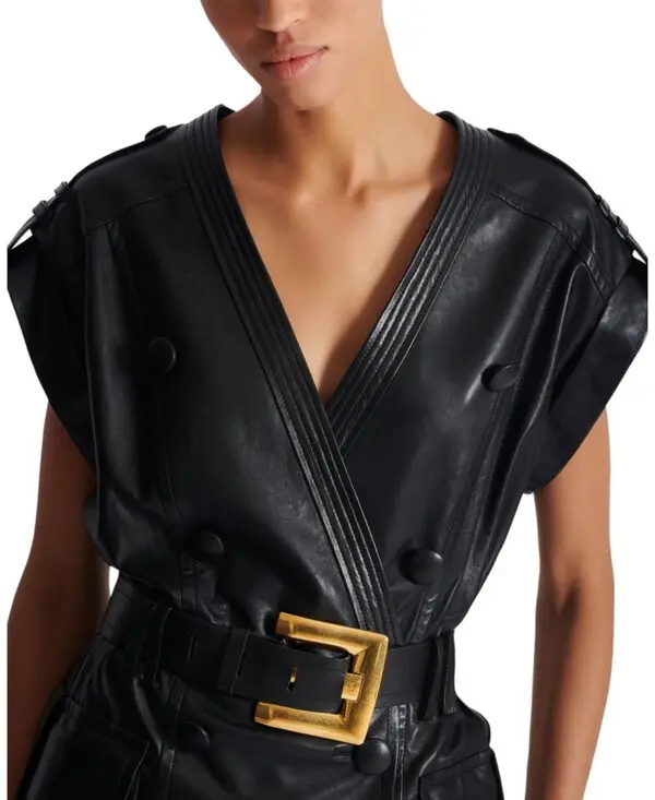 alexander wang leather mini dress TWO SIDED HALTERNECK LEATHER MINI DRESS Black L main image 1