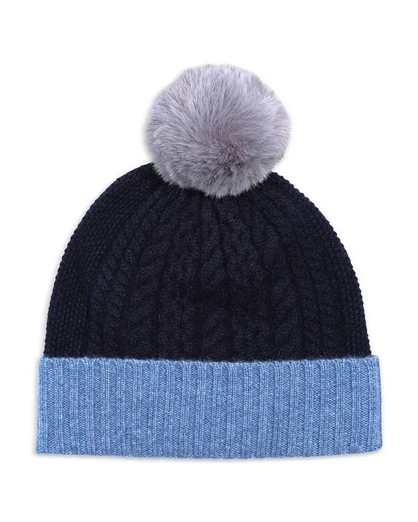 Echo Color Block Cable Knit Beanie - Navy