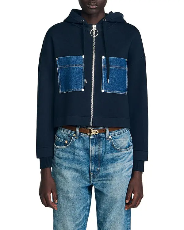 Sandro Mixed Media Hoodie Jacket