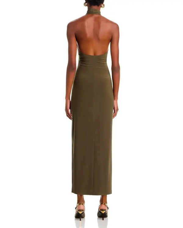 Norma Kamali Halter Turtleneck Side Slit Gown - Bark | Editorialist