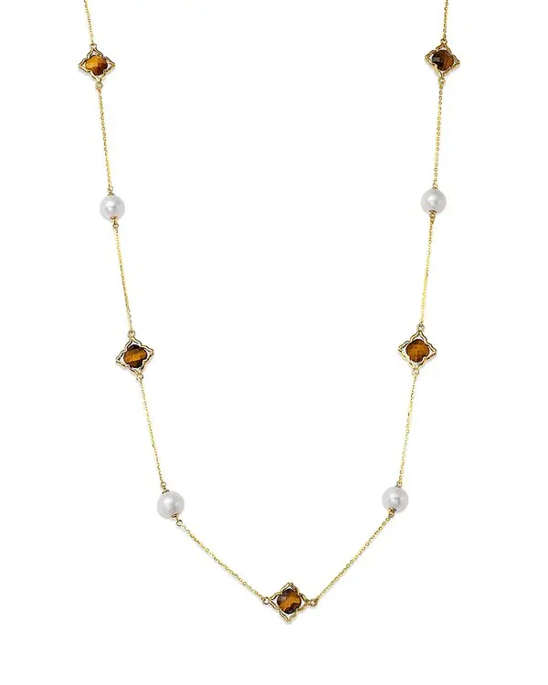 Bloomingdale'S Tiger Eye & Cultured Freshwater Pearl Necklace - Gold