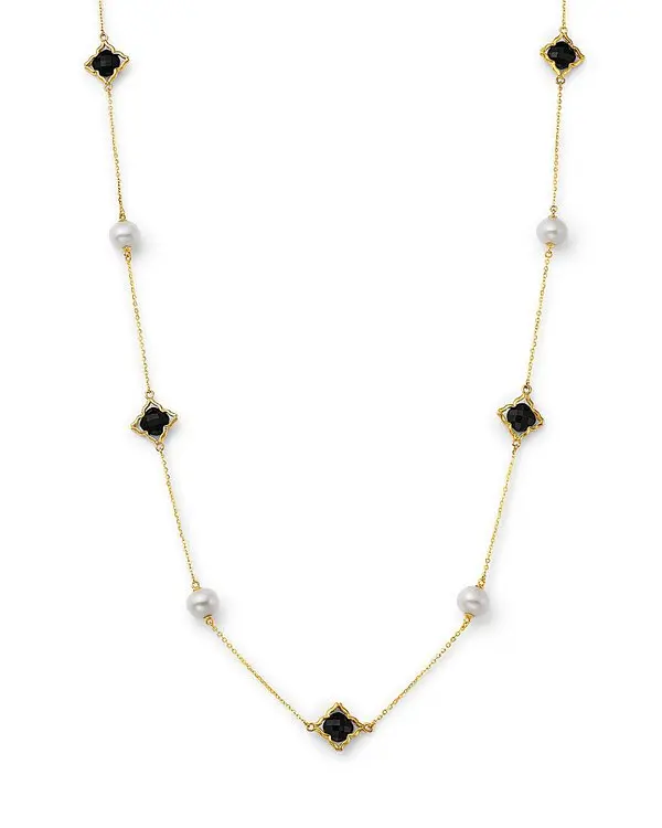 Bloomingdale'S Onyx And Cultured Freshwater Pearl Necklace - Gold