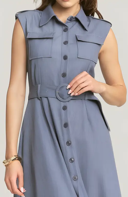 MODENAIRE Belted A-line Midi Dress With Button Details