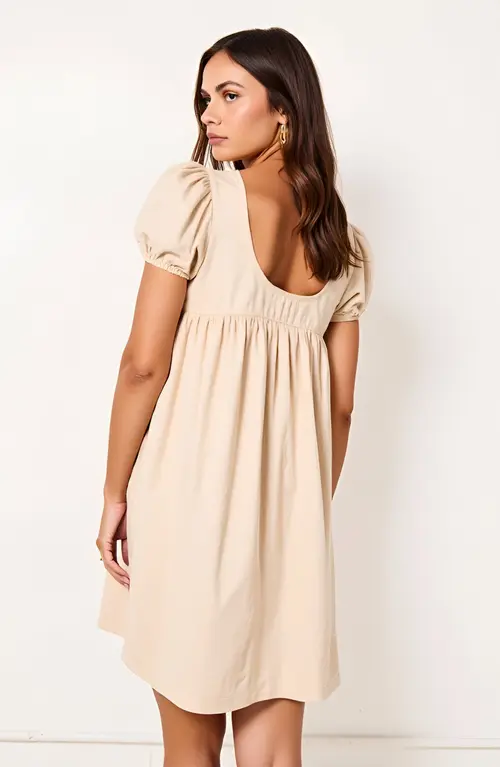 MODENAIRE Puff Sleeve Mini Dress With Bow