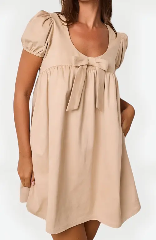 MODENAIRE Puff Sleeve Mini Dress With Bow
