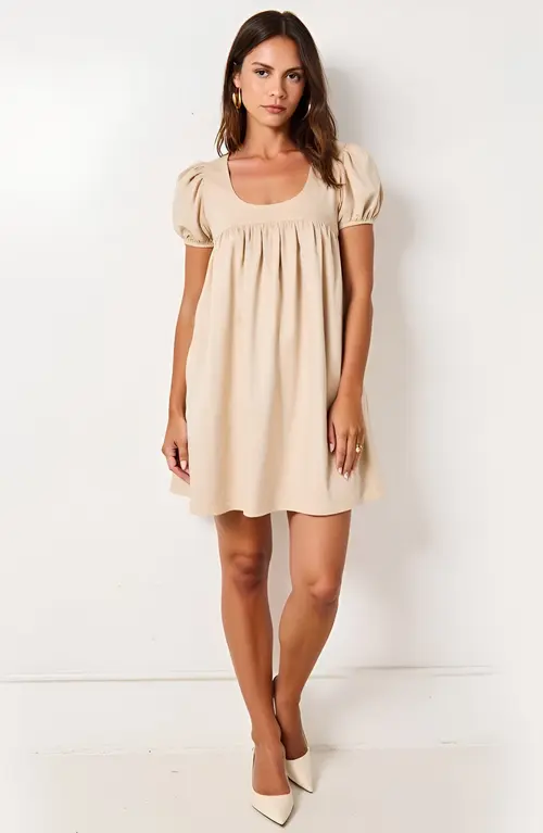 MODENAIRE Puff Sleeve Mini Dress With Bow