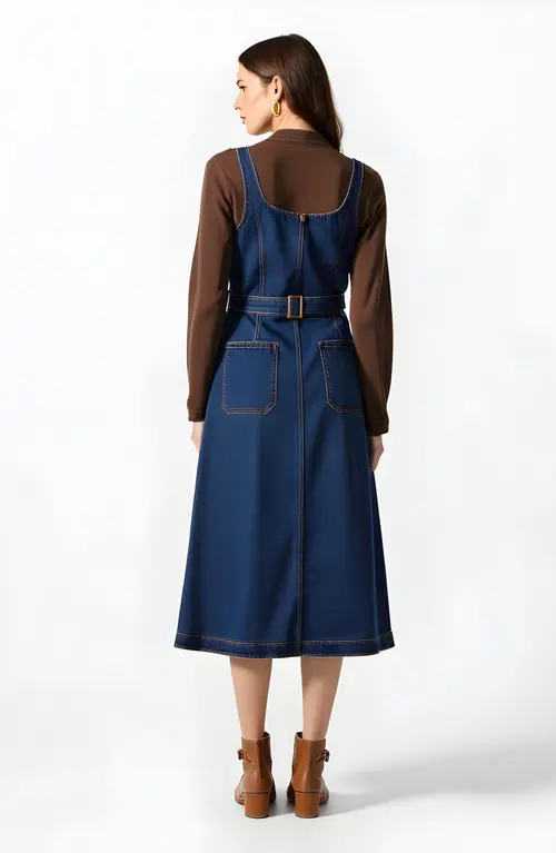 MODENAIRE Denim Midi Shirt Dress With Belt