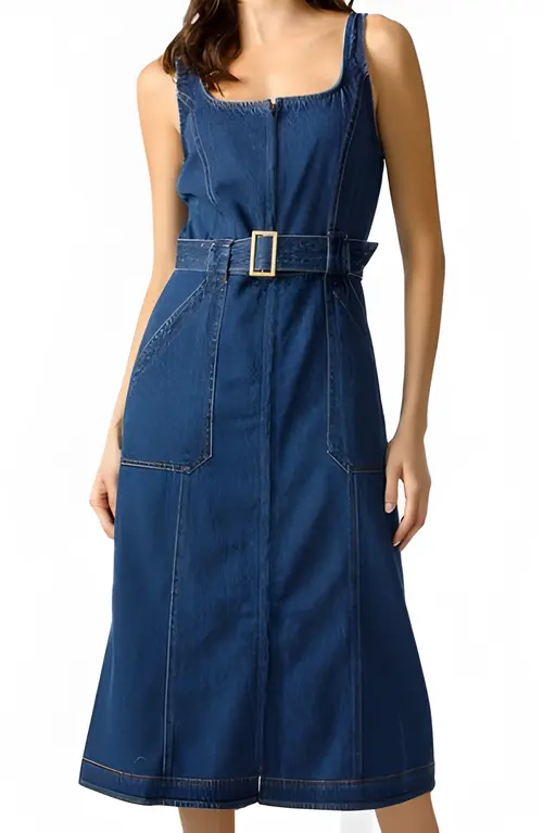 MODENAIRE Denim Midi Shirt Dress With Belt