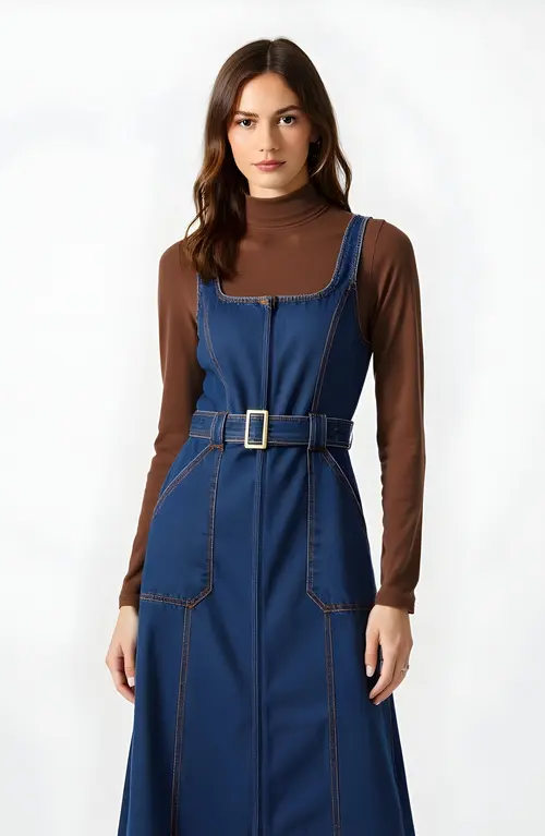 MODENAIRE Denim Midi Shirt Dress With Belt