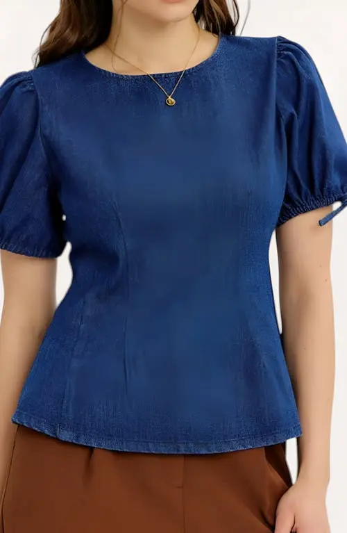 MODENAIRE Denim Puff Sleeve Top