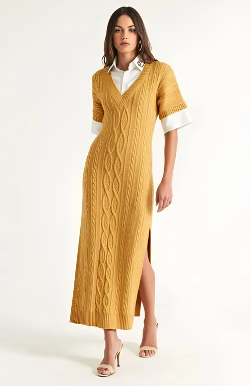 MODENAIRE Cable-knit Maxi Dress With Slit