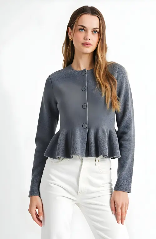 MODENAIRE Button-up Peplum Cardigan