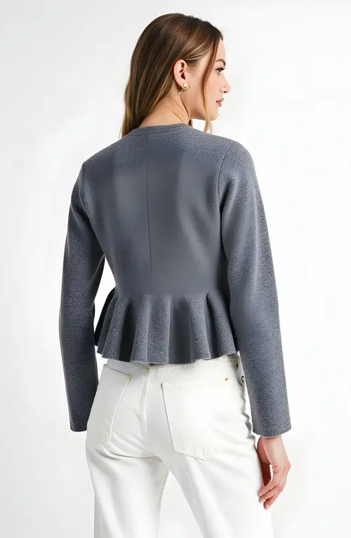MODENAIRE Button-up Peplum Cardigan