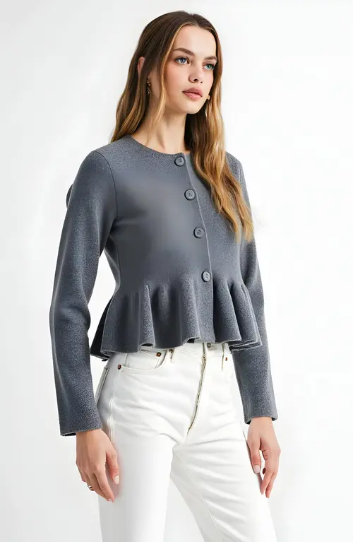 MODENAIRE Button-up Peplum Cardigan