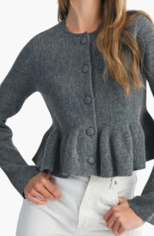 MODENAIRE Button-up Peplum Cardigan