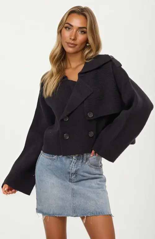 KNIT & LOUNGE Double-breasted Cropped Knit Jacket