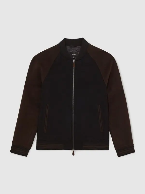 REISS Rylan Colour-block Bomber Jacket - Navy/brown