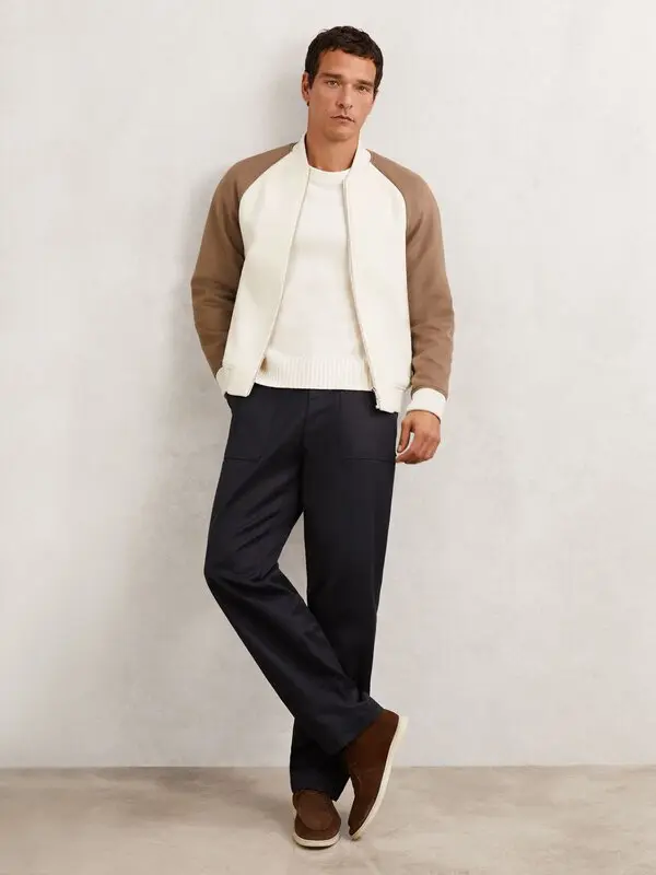 REISS Rylan Colour-block Bomber Jacket - Off White/oatmeal