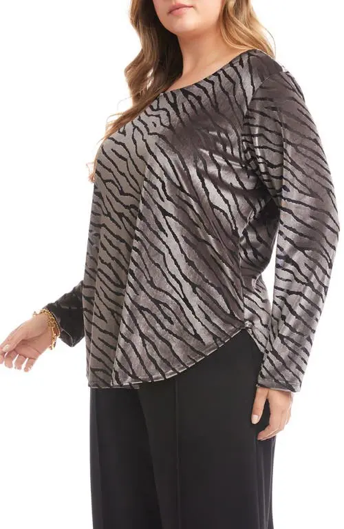 Karen Kane Stripe Velvet Burnout Shirttail Top