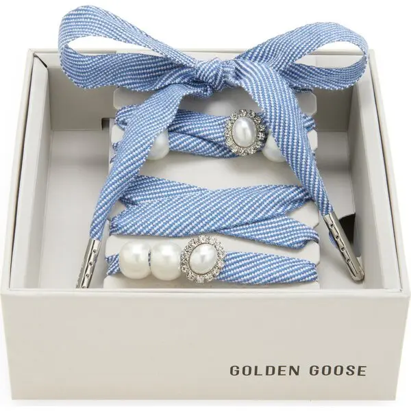 GOLDEN GOOSE Skins Faux Pearl & Crystal Charm Shoelaces - Denim Blue