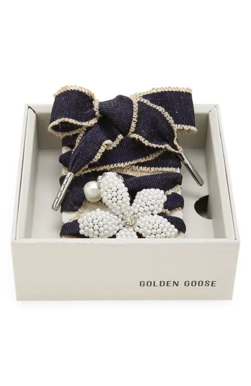 GOLDEN GOOSE Skins Stripe Crystal & Faux Pearl Charm Shoelaces - Black/cream