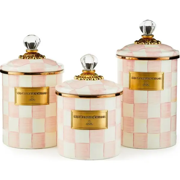 MACKENZIE-CHILDS Set Of 3 Check Canisters - Rosy