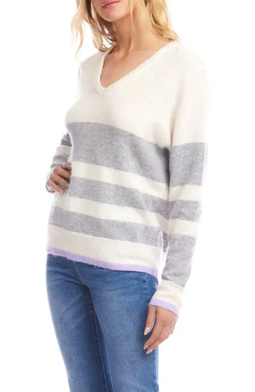 Karen Kane Striped V-neck Pullover Sweater