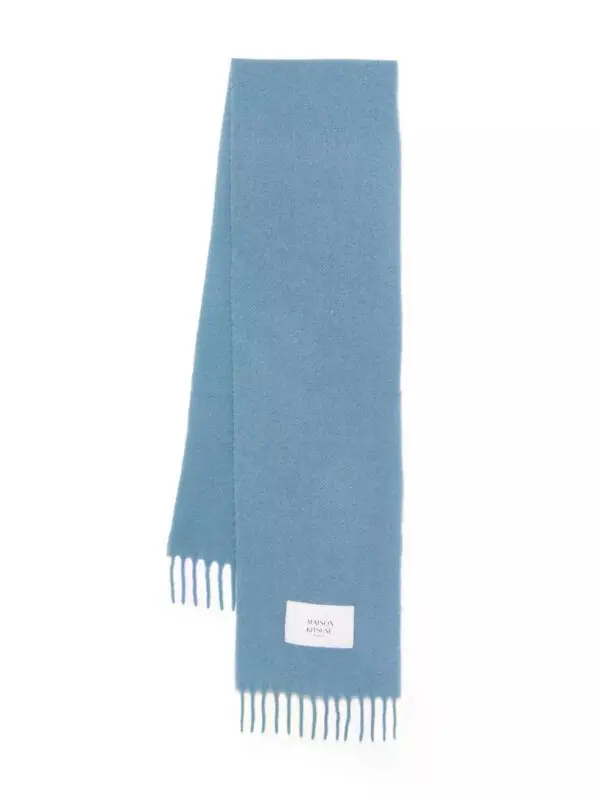 Maison Kitsuné Fringed Logo-patch Scarf - Blue