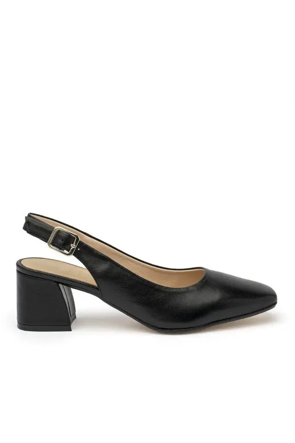 MENINA STEP Leather Slingback With Block Heel - Black