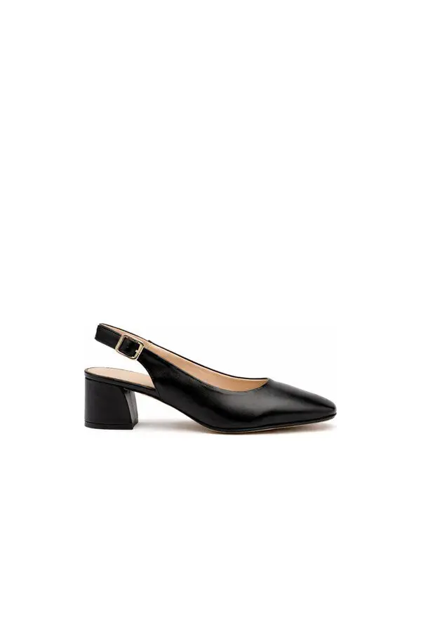 MENINA STEP Leather Slingback With Block Heel - Black