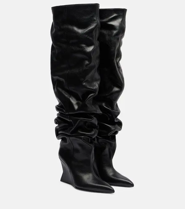 Balmain 95 Leather Wedge Over-the-knee Boots