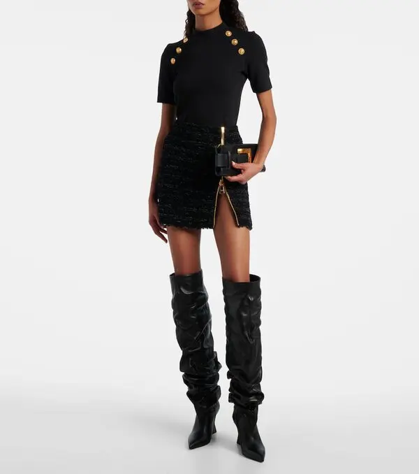 Balmain 95 Leather Wedge Over-the-knee Boots