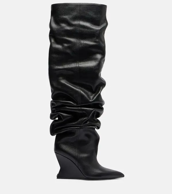 Balmain 95 Leather Wedge Over-the-knee Boots