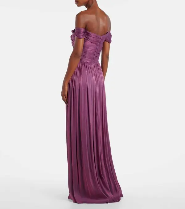 Costarellos Ruched Off-shoulder Gown