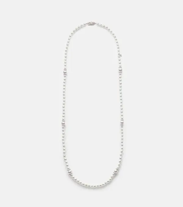Mikimoto 18kt White Gold Necklace With Diamonds And Pearls - Silver