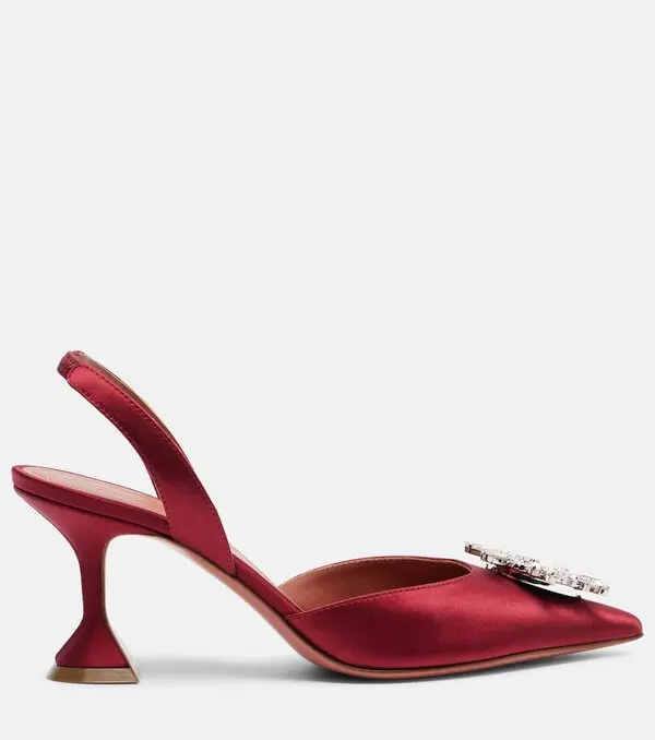 Amina Muaddi Begum 70 Embellished Satin Slingback Pumps - Red