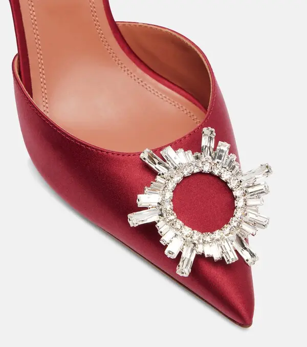Amina Muaddi Begum 70 Embellished Satin Slingback Pumps - Red