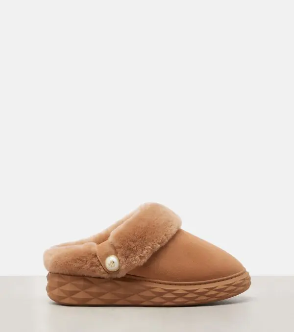 JIMMY CHOO Diamond Maxi Mule F Suede Slippers - Beige