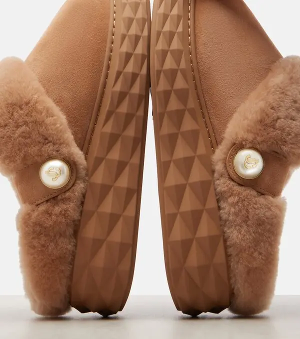 JIMMY CHOO Diamond Maxi Mule F Suede Slippers - Beige
