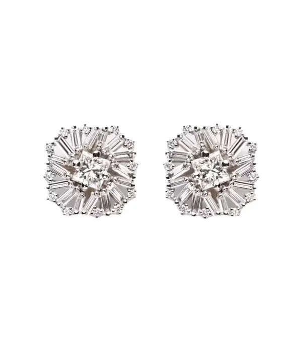 SUZANNE KALAN Princess Burst 18kt White Gold Diamond Stud Earrings - Silver