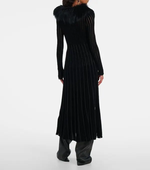 Blumarine Shearling-trimmed Striped Cardigan
