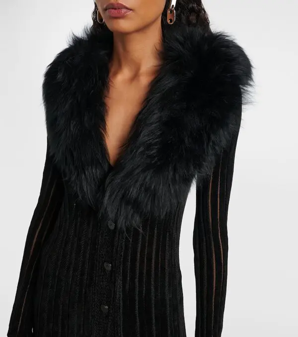 Blumarine Shearling-trimmed Striped Cardigan