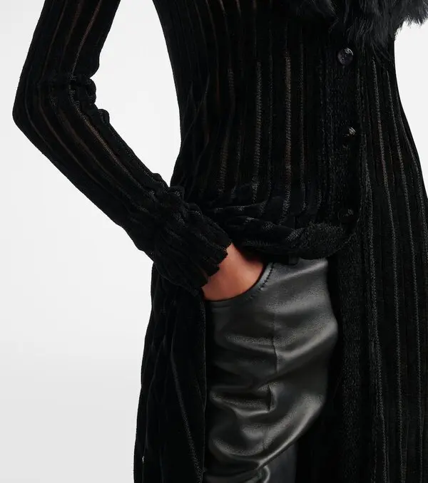 Blumarine Shearling-trimmed Striped Cardigan