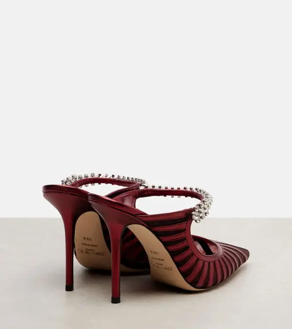 JIMMY CHOO Bing 100 Metallic Leather And Mesh Mules - Red