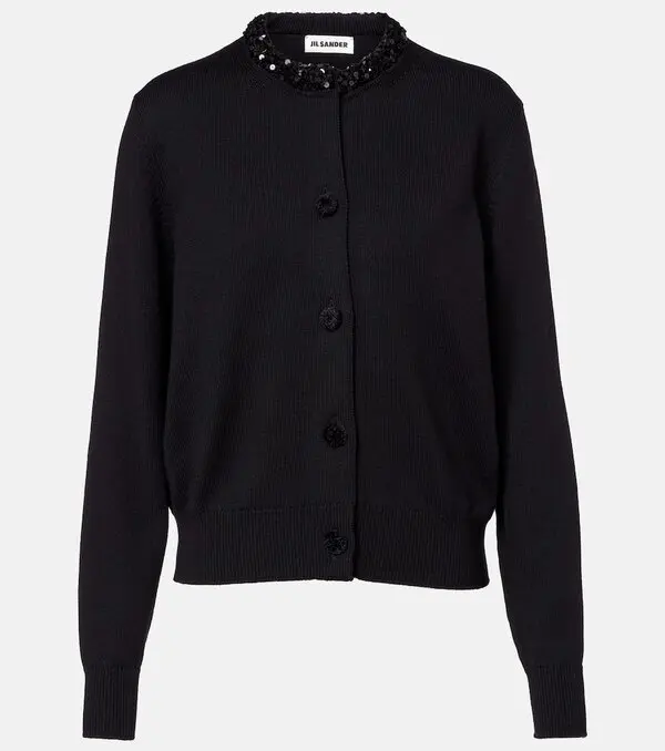 JIL SANDER Sequined Virgin Wool Cardigan - Black