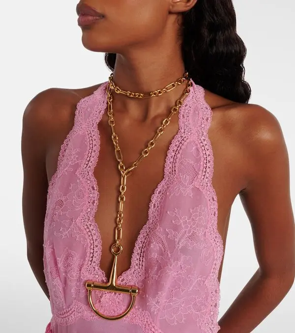 Gucci Lace-trimmed Silk Satin Midi Dress