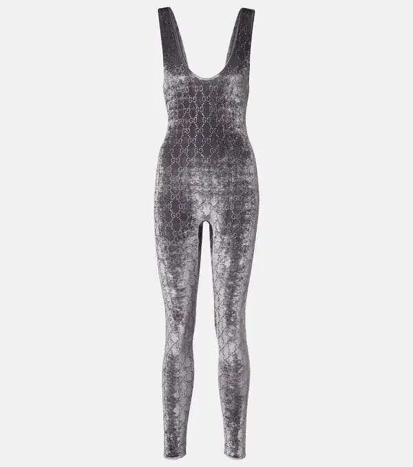 Gucci Gg Crystal Velvet Jumpsuit - Grey