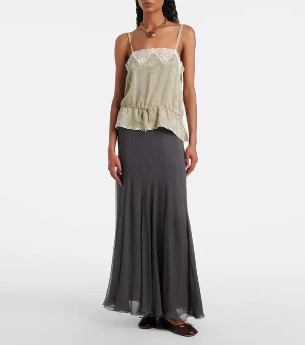 Chloé Paneled High-rise Silk Muslin Maxi Skirt - Grey