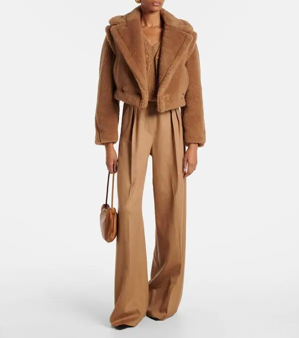 Max Mara Santos Cropped Camel Hair And Silk Jacket - Brown